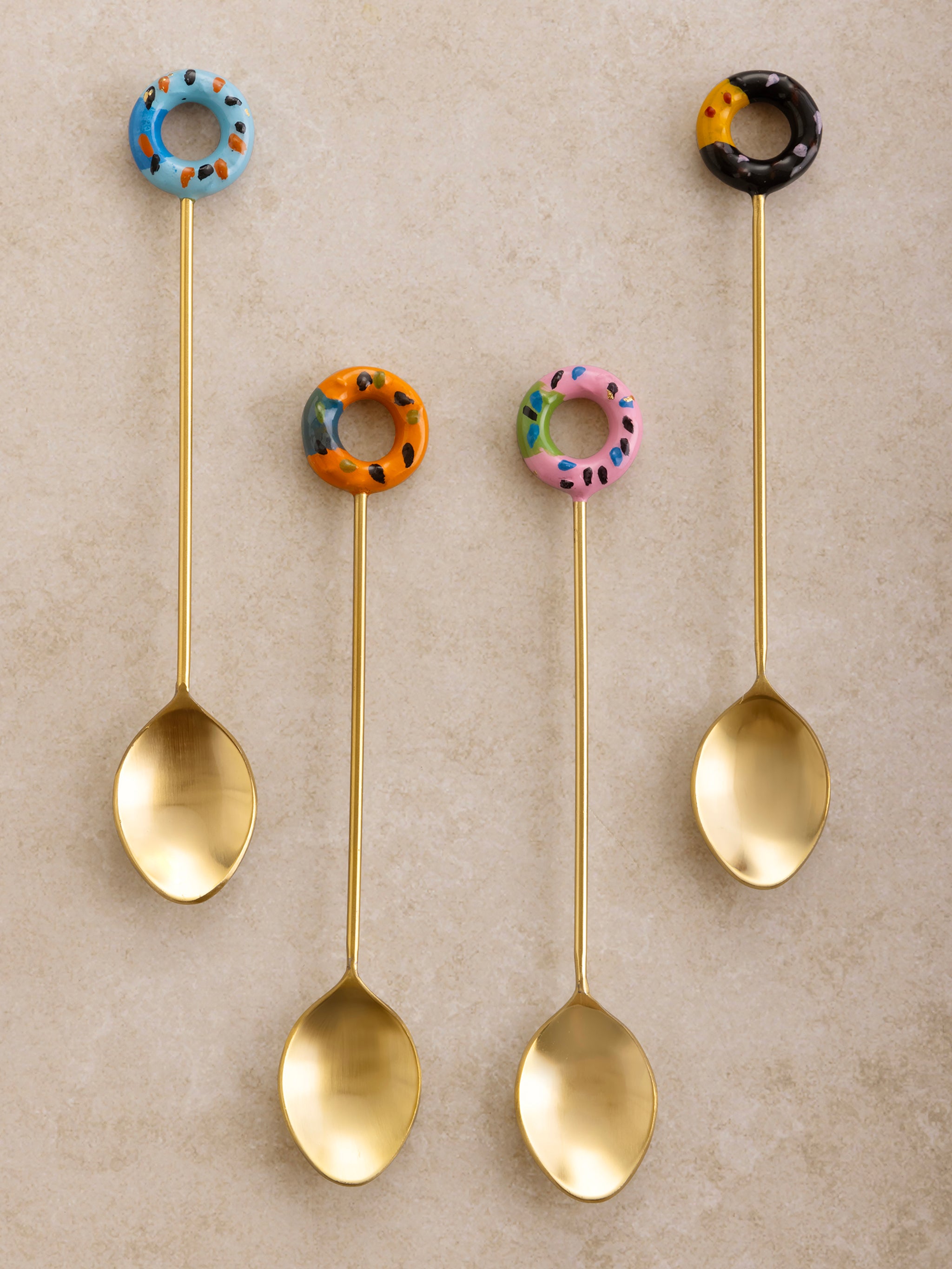 Bursa Teaspoons Set of 4 — Matte Gold Finish & Color-Pop Handles