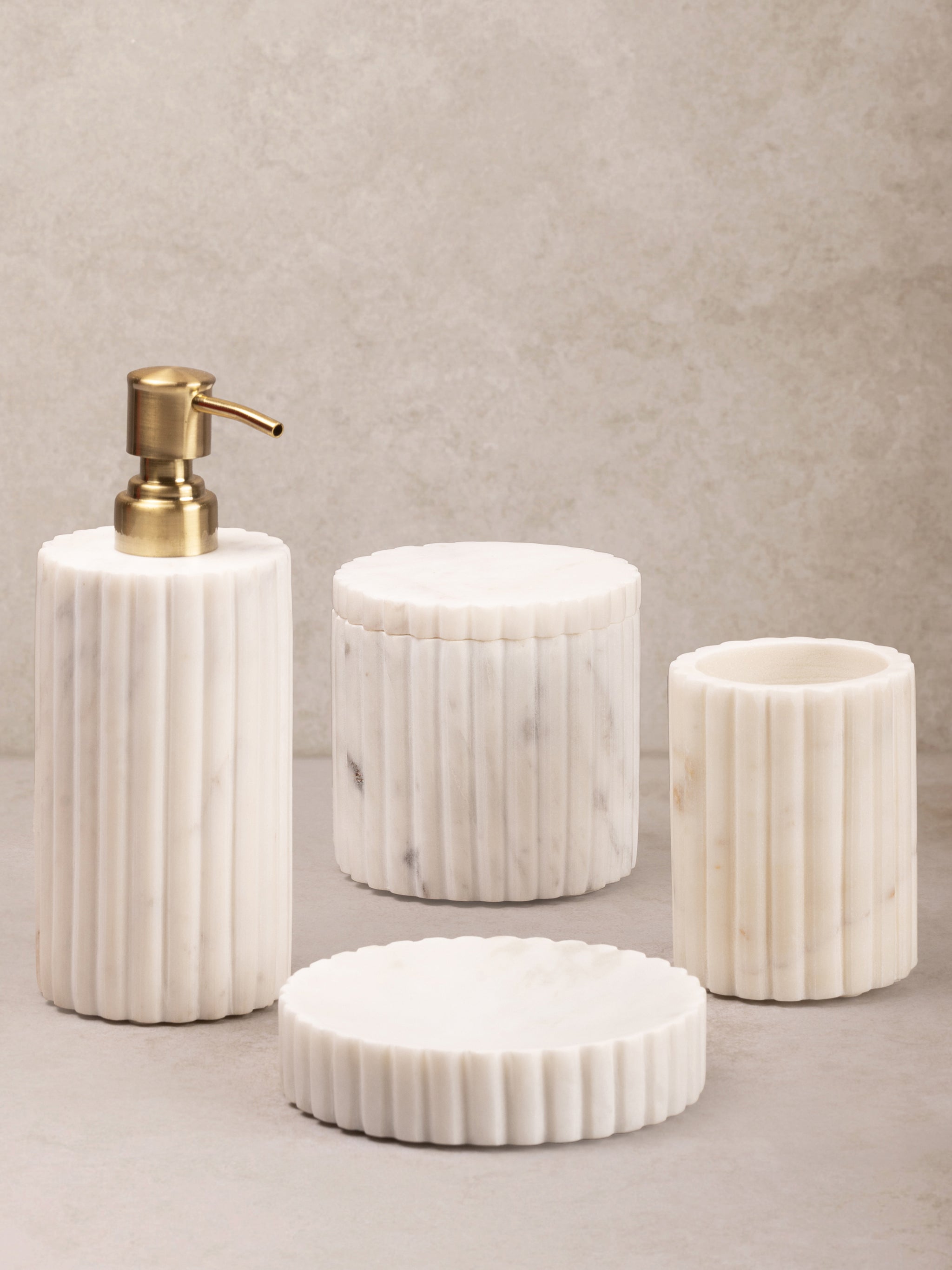 Roksana Marble Bath Accessories Set of 4 — Natural Marble Luxe