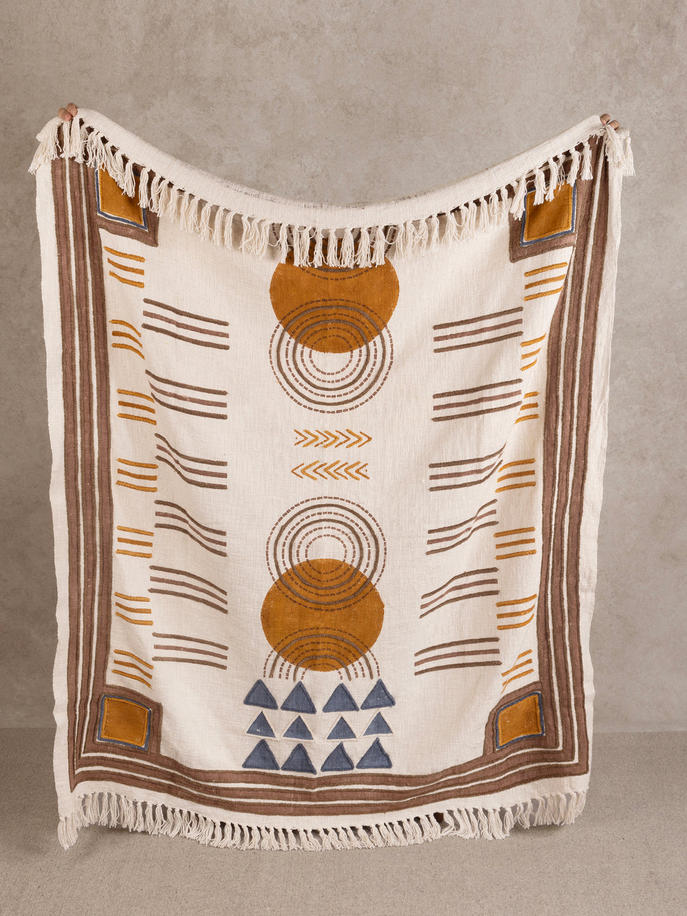 Aarya Geometric Cotton Throw — Wood | GAURI KOHLI