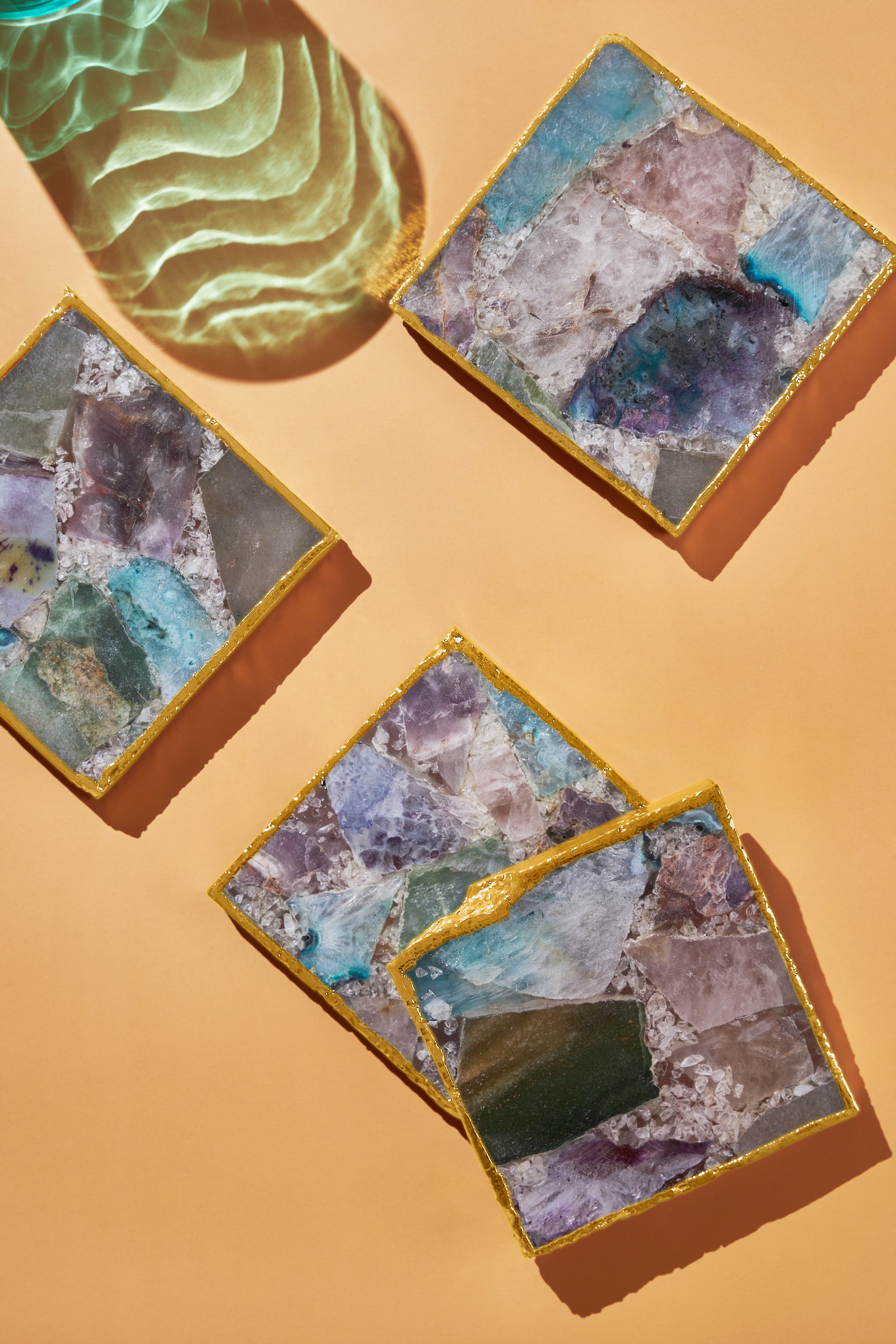 Premium Quality Radiance Composite Agate & Gold Coasters, Set of 4
